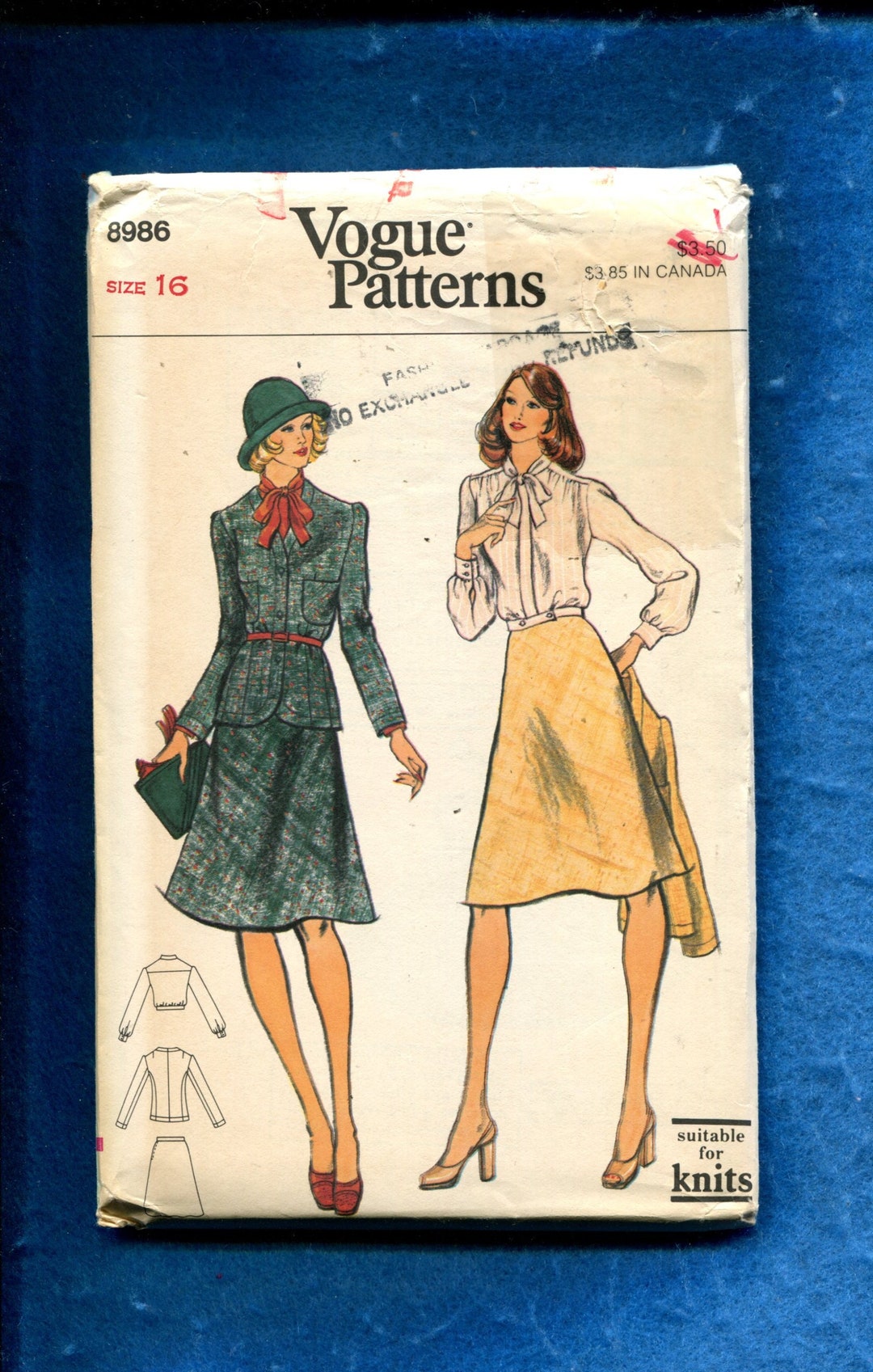 1970's Vogue 8986 Bias Cut Skirt Blouse & Princess Seam Jacket Pattern ...