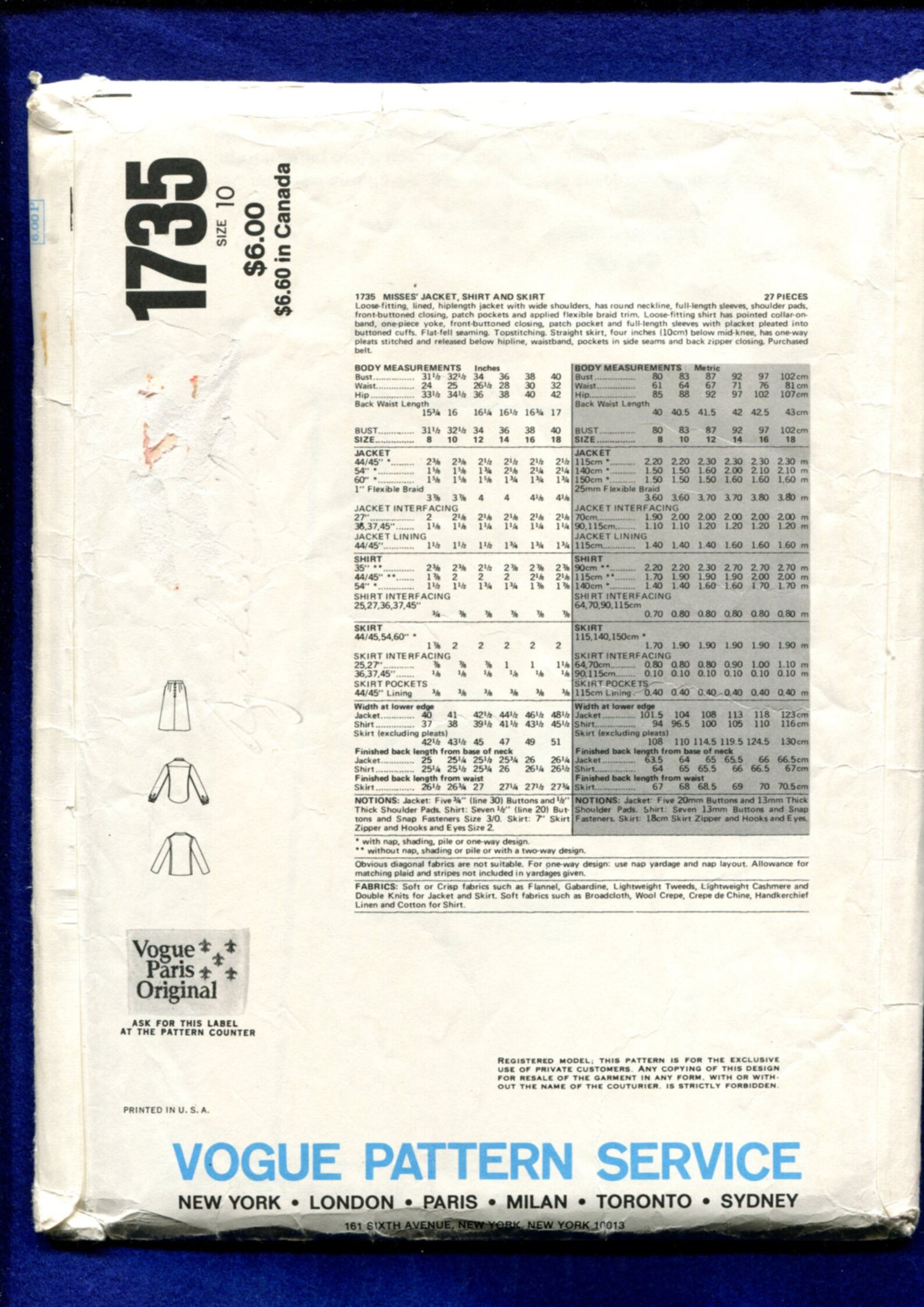 1970's Vogue 1735 Christian Dior Classic Sportswear Pattern Size 10 ...