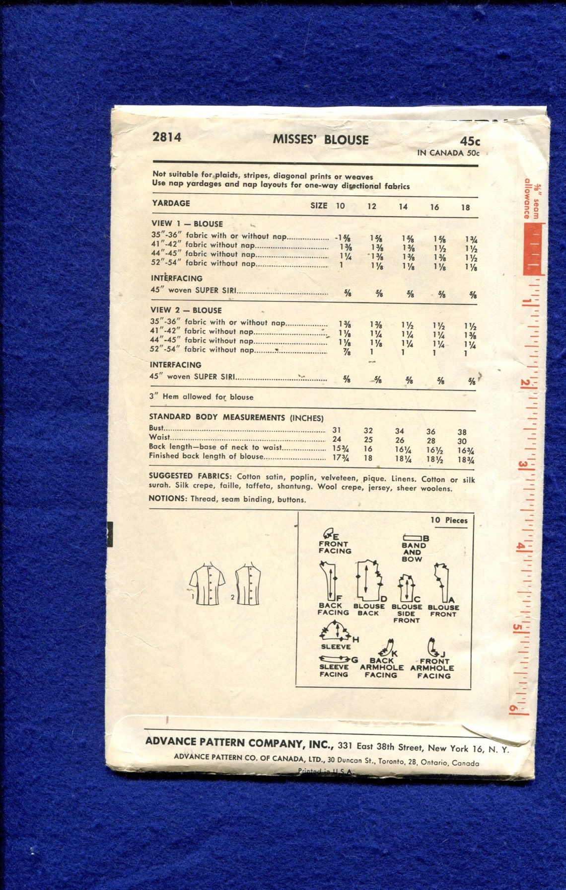 1960's Advance 2814 Princess Seam Lady's Blouses Pattern Sizes 12 - Etsy