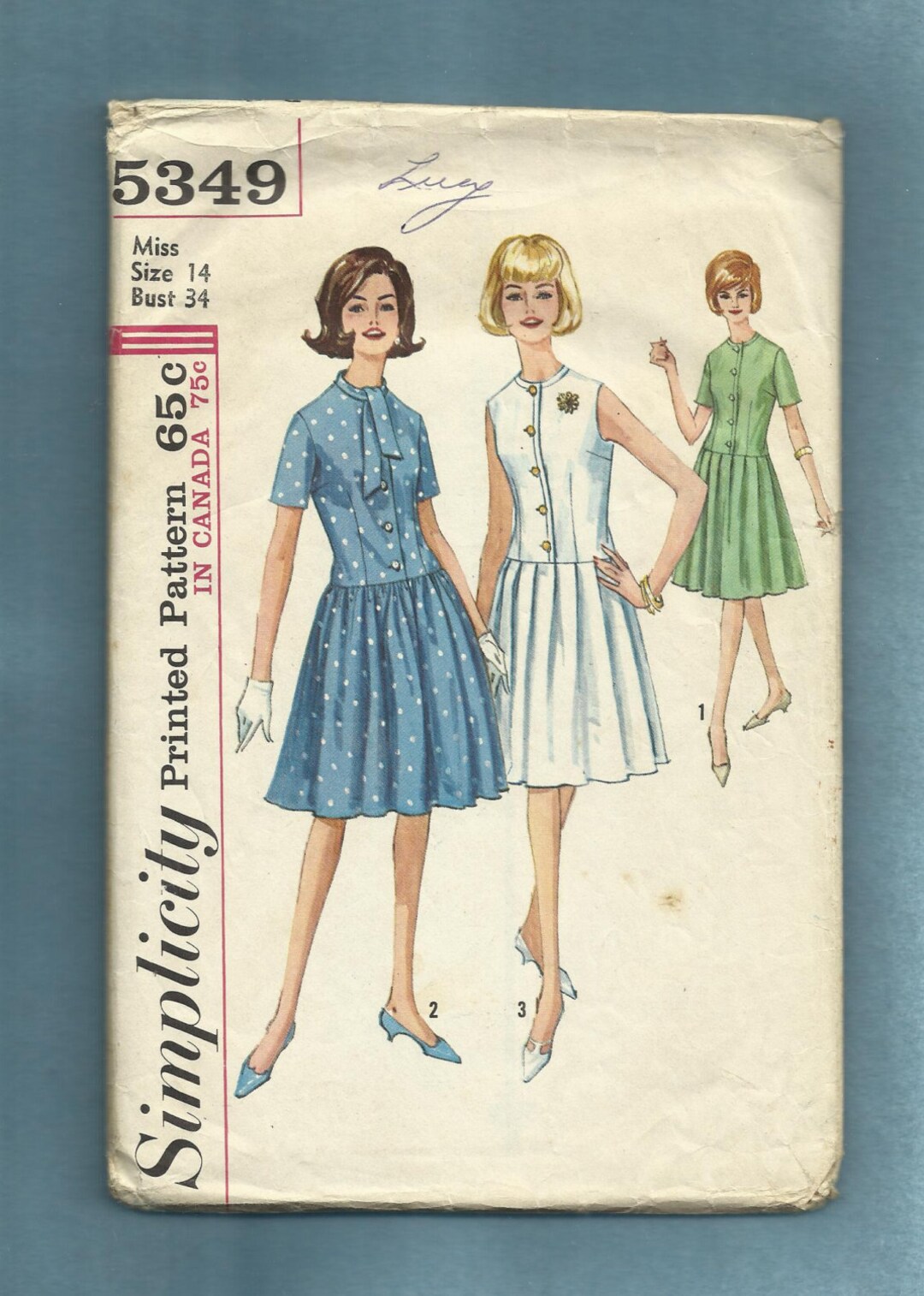 1964 Simplicity 5349 Drop Waist Dresses With Front Button - Etsy