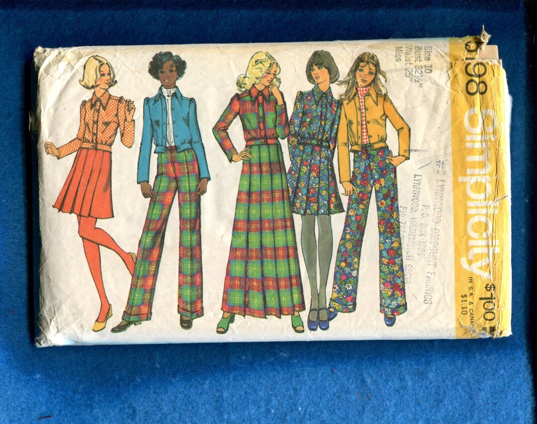 1970's Simplicity 5198 Retro Bomber Jacket Pleated Skirt & Wide Leg ...
