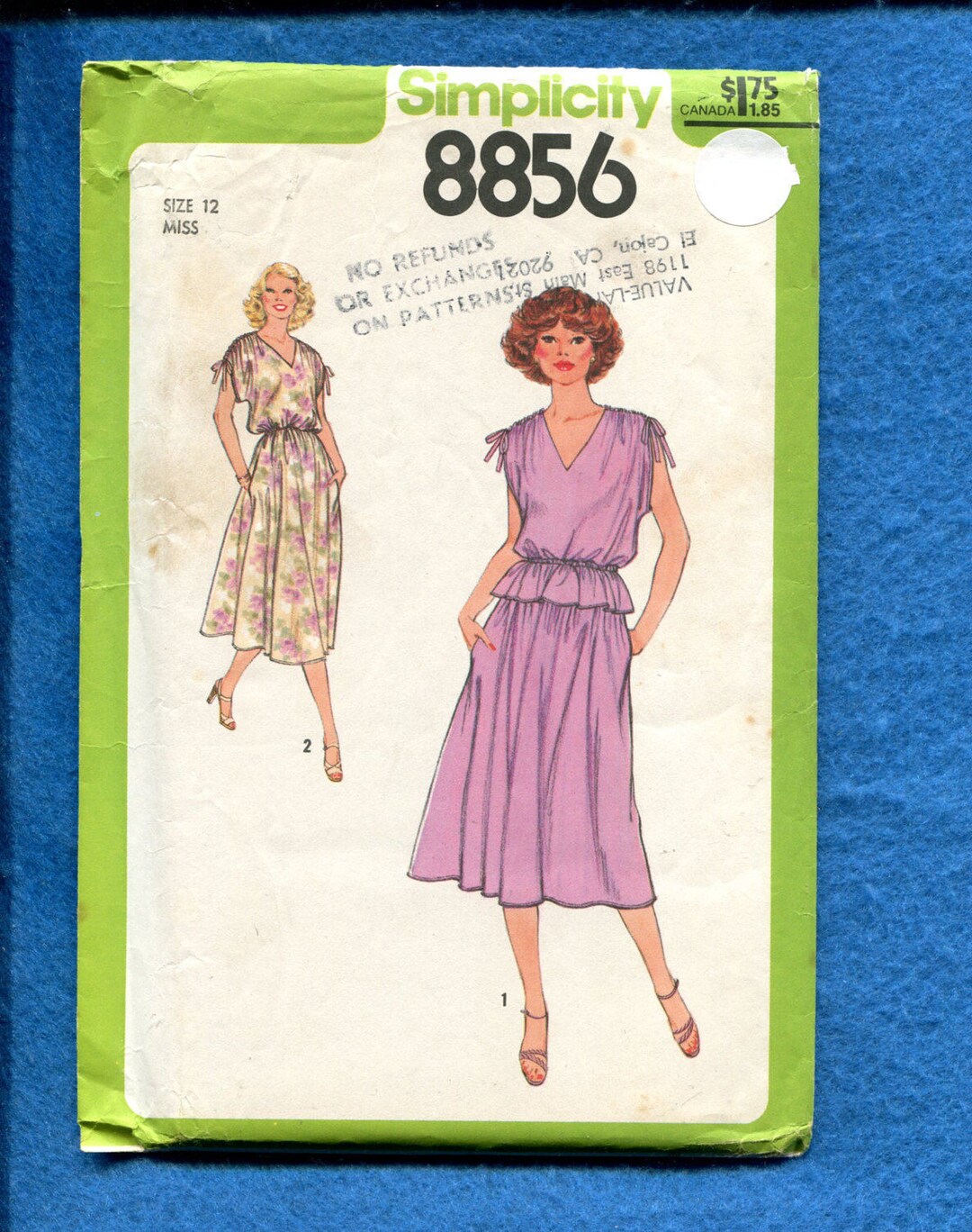 1970's Simplicity 8856 Super Easy Fitting V Neck Dress Top & Skirt Size ...