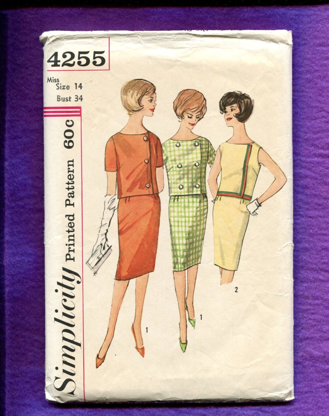 1960's Simplicity 4255 Mid Century Slim Skirt & Crop Top With Front ...