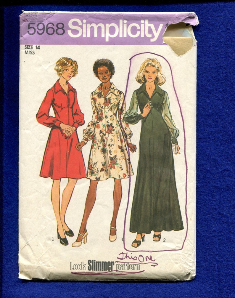 1970's Simplicity 5968 Retro Elegance Shaped Raised Waist | Etsy