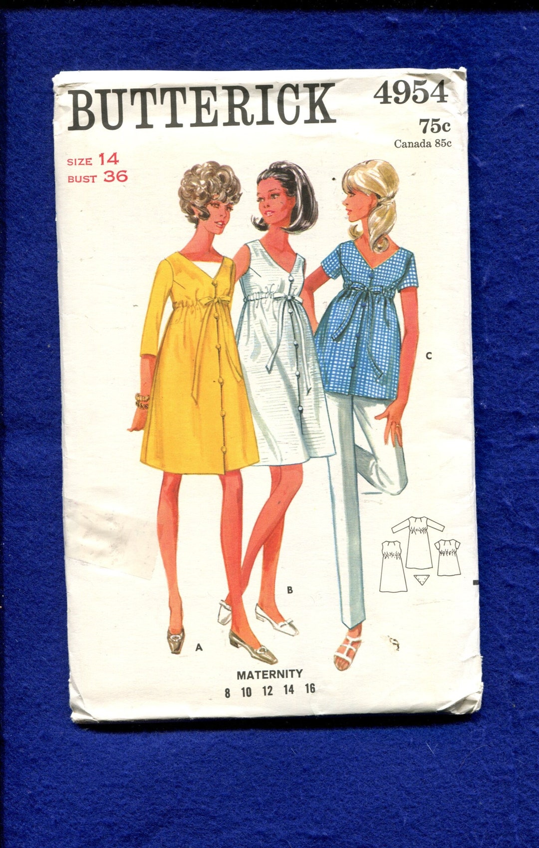 1960's Butterick 4954 Retro Summer Time Maternity Dress or Smock ...