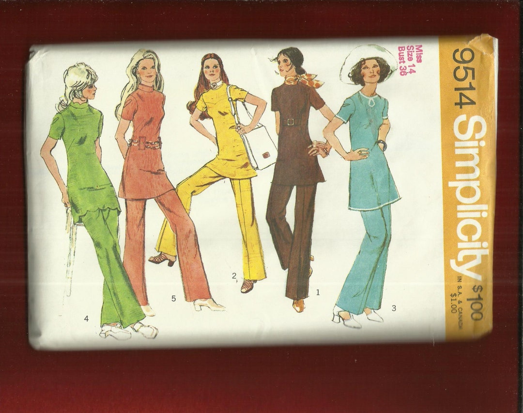 1971 Simplicity 9514 Chic Tunics With Seaming Detail Variations ...