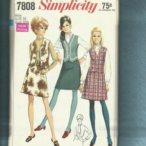 1968 Simplicity 7808 Retro Western Preppy Vest & Skirt With a Scafr ...