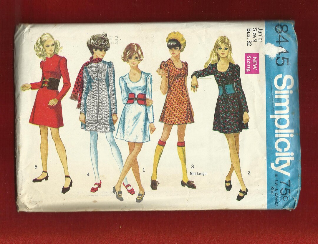 1969 Simplicity 8445 Scoop or High Neckline A-line Dress With Puff ...