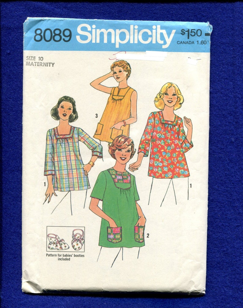 1970's Simplicity 8089 Maternity Tops With Neckline Options Size 10 ...
