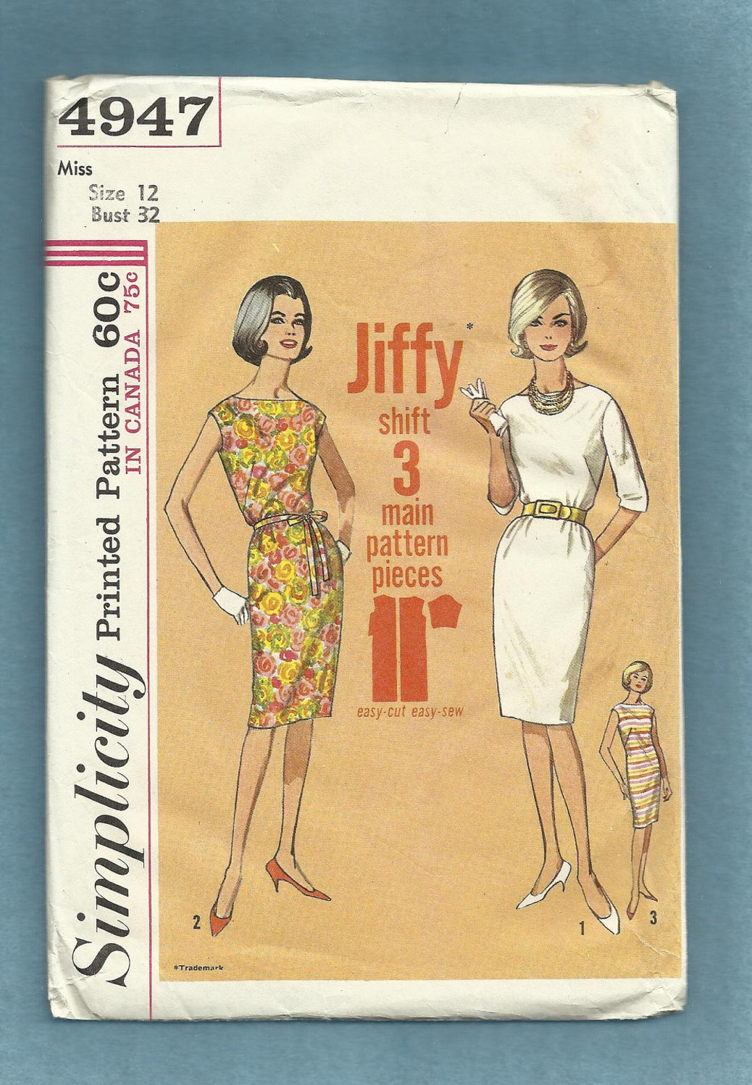 1960's Simplicity 4947 Jiffy Shift With Bateau Neckline French Darts ...