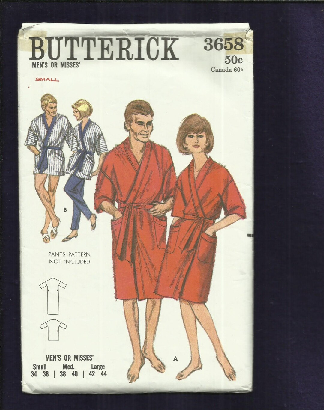 1960's Butterick 3658 Mid Century Kimono Style Robes in Two Lengths for ...