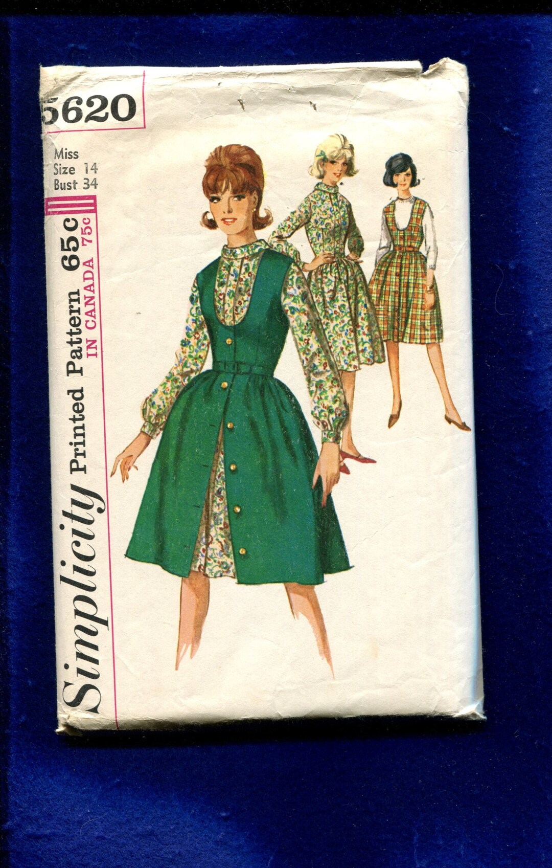 1960's Simplicity 5620 Fitted Bodice Dress & Jumper Pattern Size 14 - Etsy