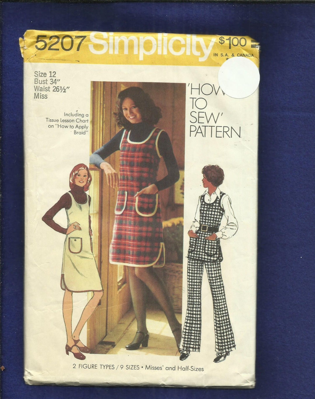1970's Simplicity 5207 Shirttail Hemline Tunic or Jumper Trimmed With ...