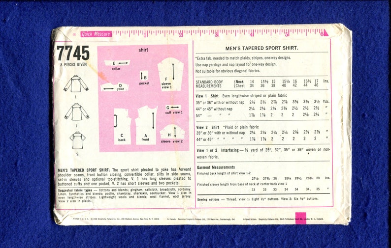 1960's Simplicity 7745 Mid 60's Men's Sport Shirts Pattern Size 38 ...
