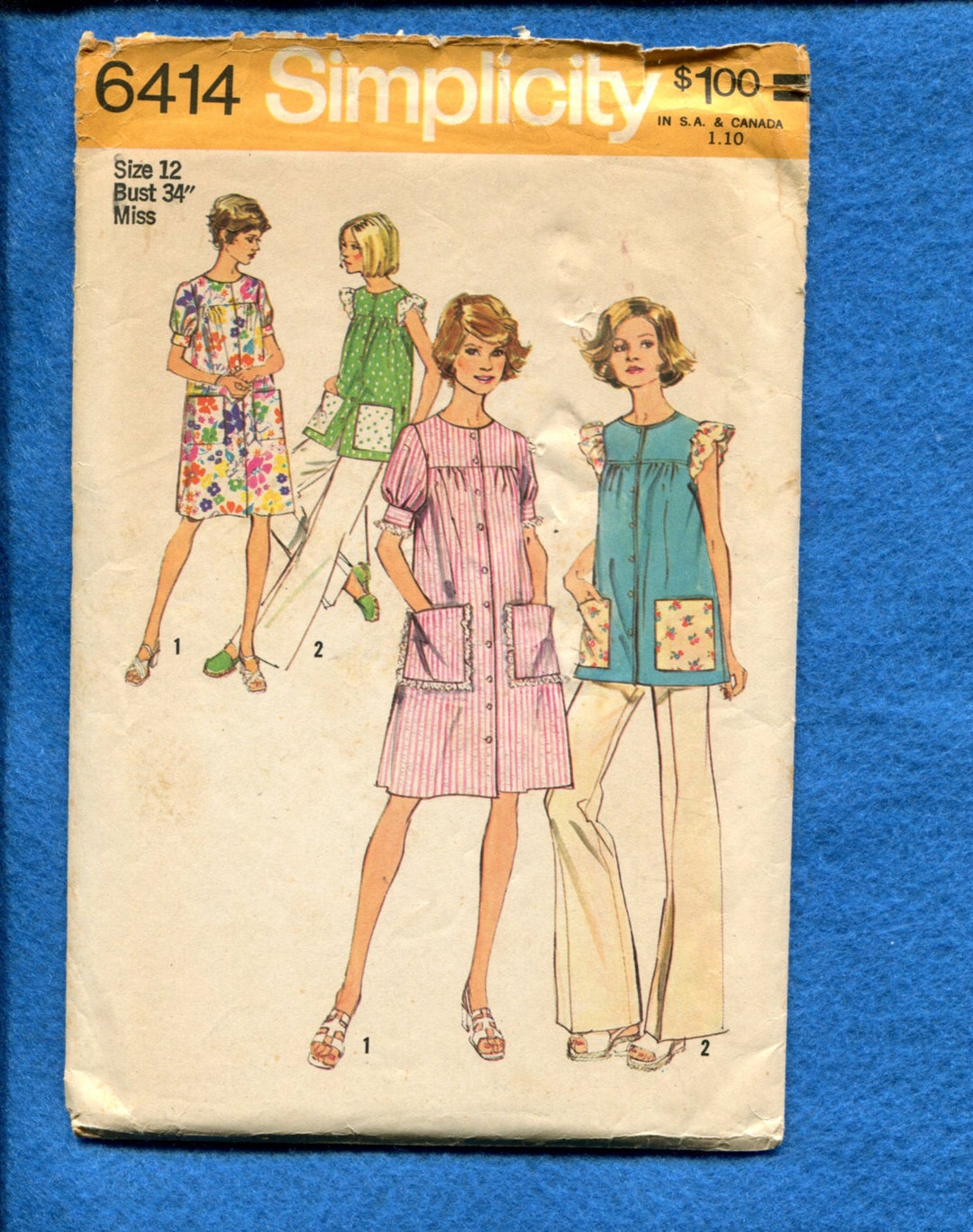 1974 Simplicity 6414 Smock and House Coats With Front Buttons & Ruffled ...