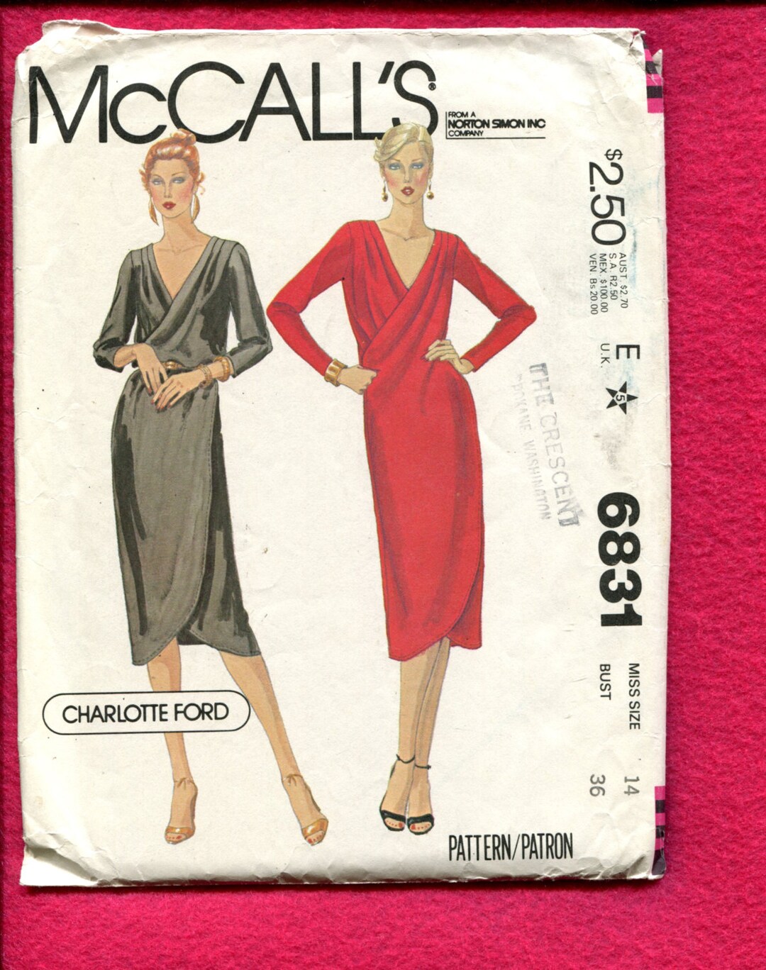 1970's Mccalls 6831 Designer Slim Dress With Draped Bodice & Tulip ...