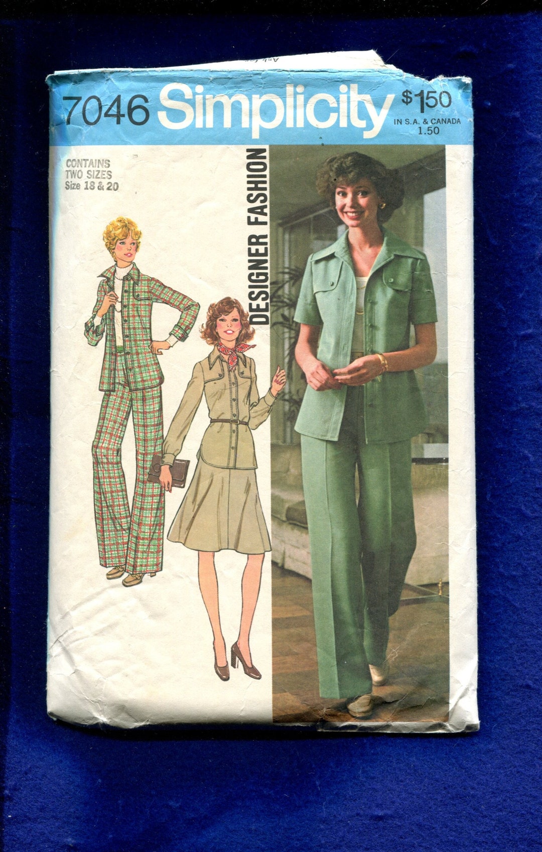 1970's Simplicity 7046 Safari Chic Jacket Flared Skirt & Pants Pattern ...
