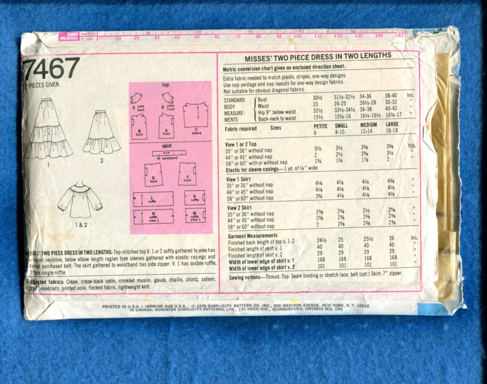 1976 Simplicity 7467 Cottage Chic Ruffled Tier Skirts & Tops Size Small ...