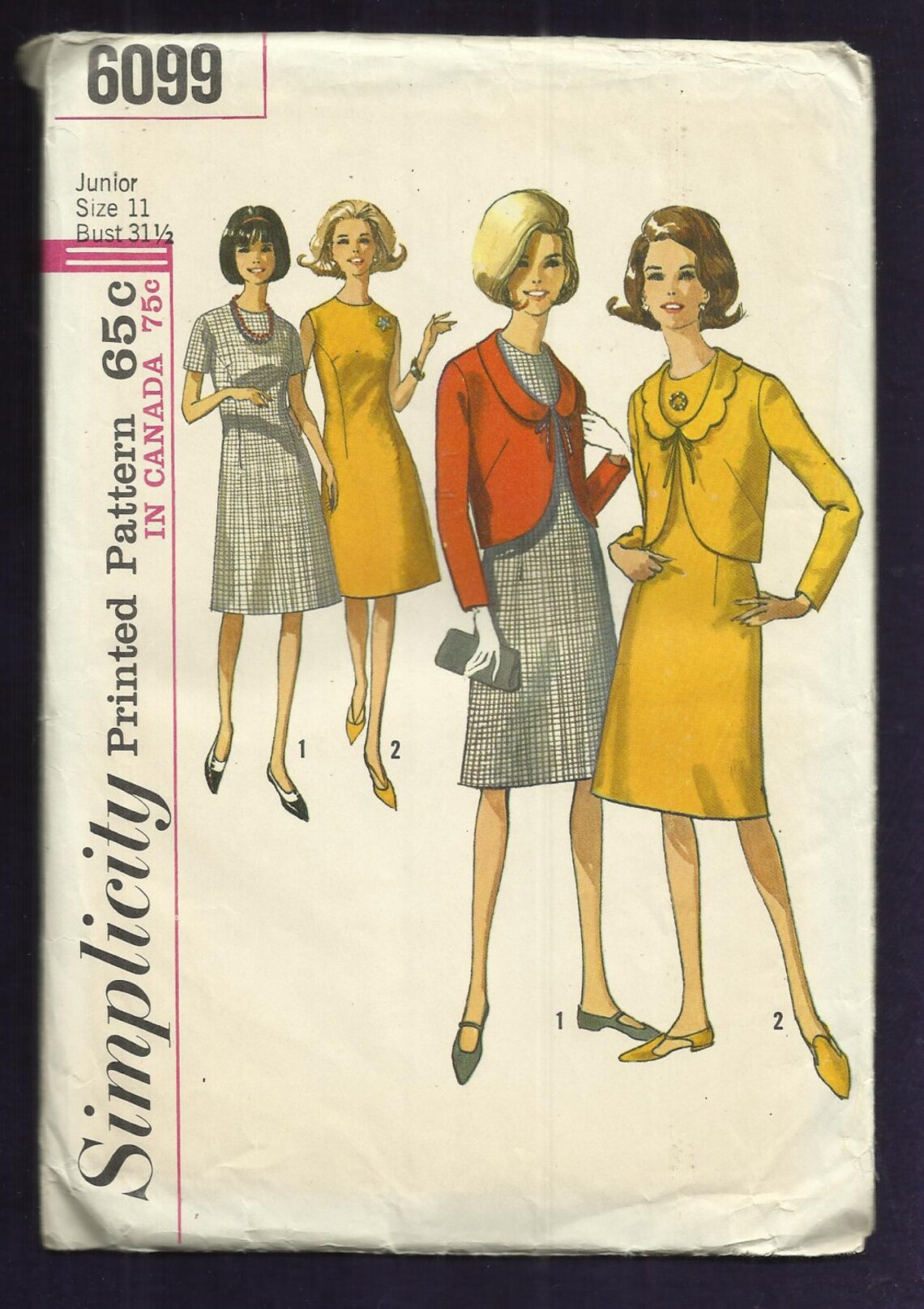1965 Simplicity 6099 Scallop Collar Bolero Jacket & - Etsy