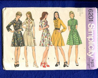 1970's Simplicity 8255 Princess Seam Shirt Dresses Pattern Size 18 ...