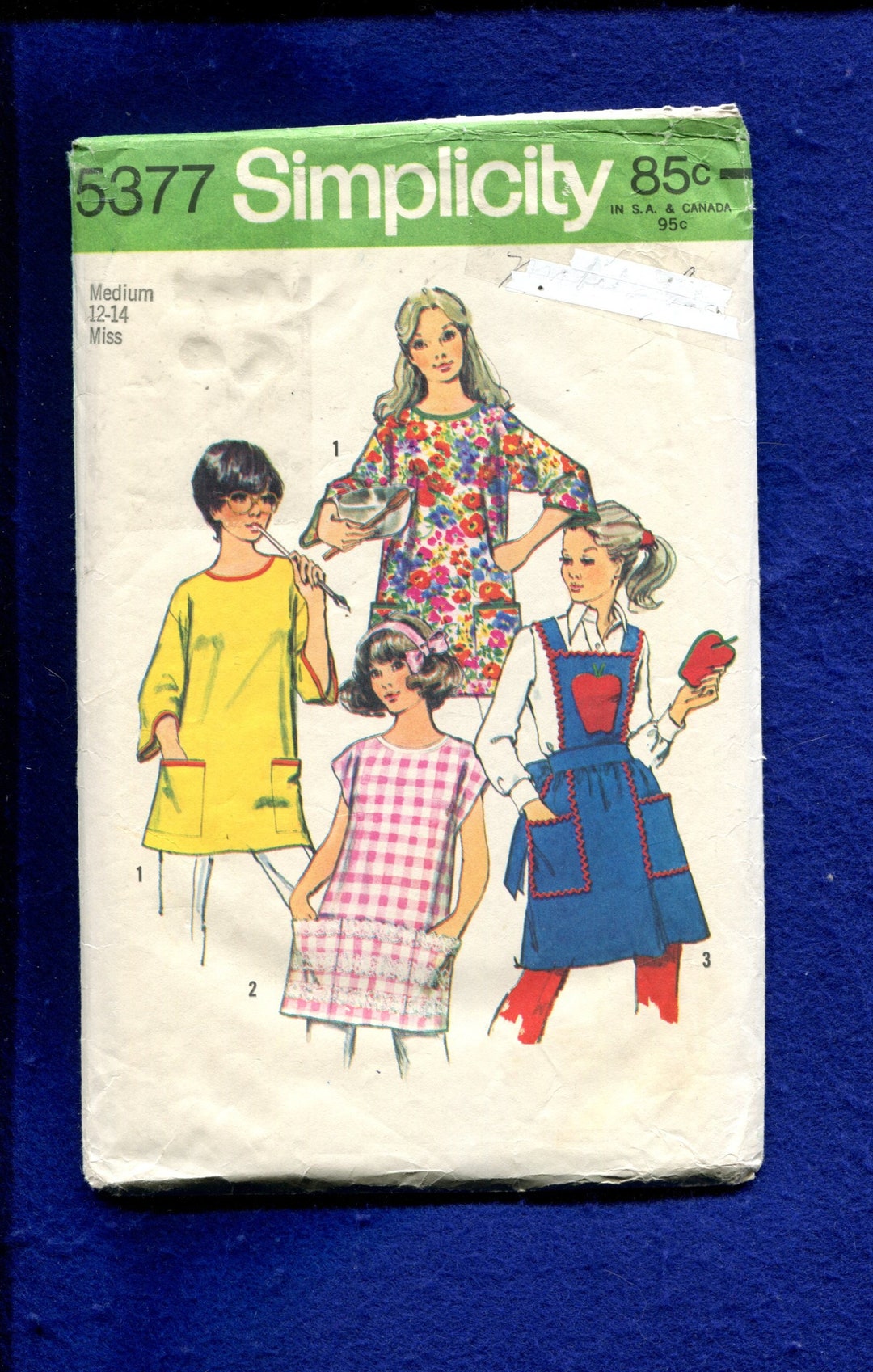 1970's Simplicity 5377 Retro Smocks & Apron Pattern Size MEDUIM 12/14 ...