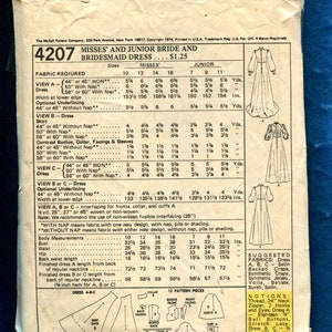 1970's Mccall's 4207 Bridal Gown With Chevron Empire Waist and Puff ...