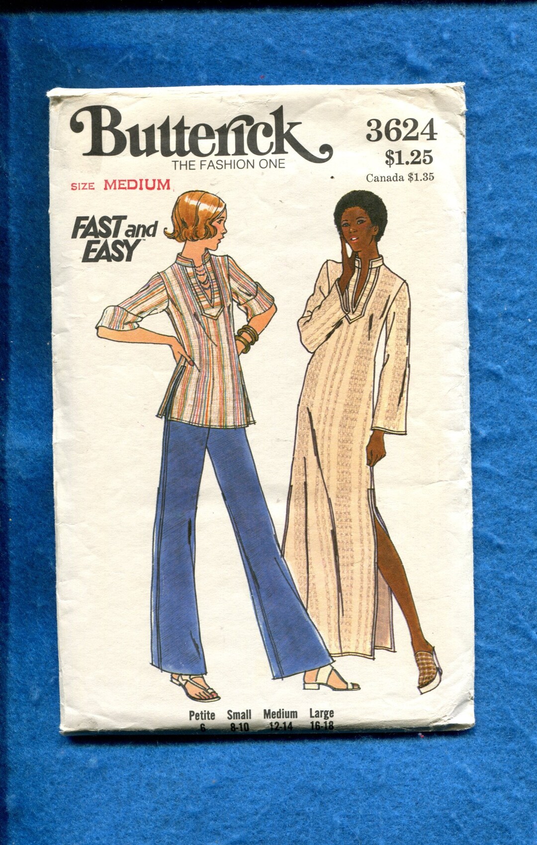 1970's Butterick 3624 Asian Inspired Caftan or Tunic Pattern Size ...