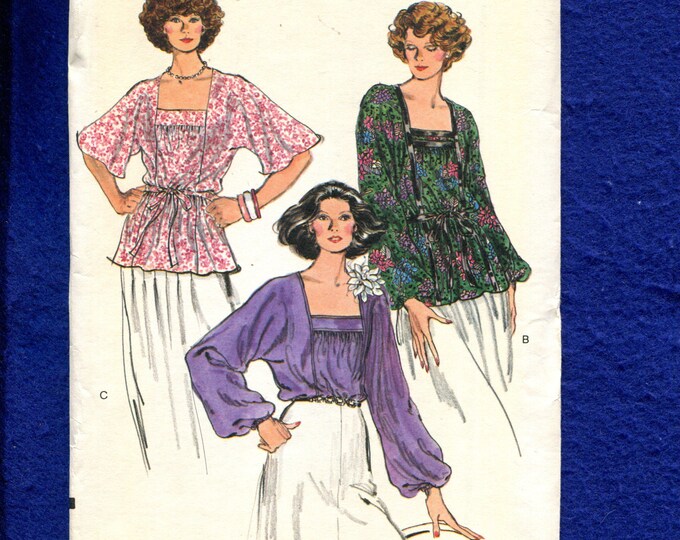 1970's Vogue 7023 Square Neckline Country Chic Blouses Pattern Size 12 ...