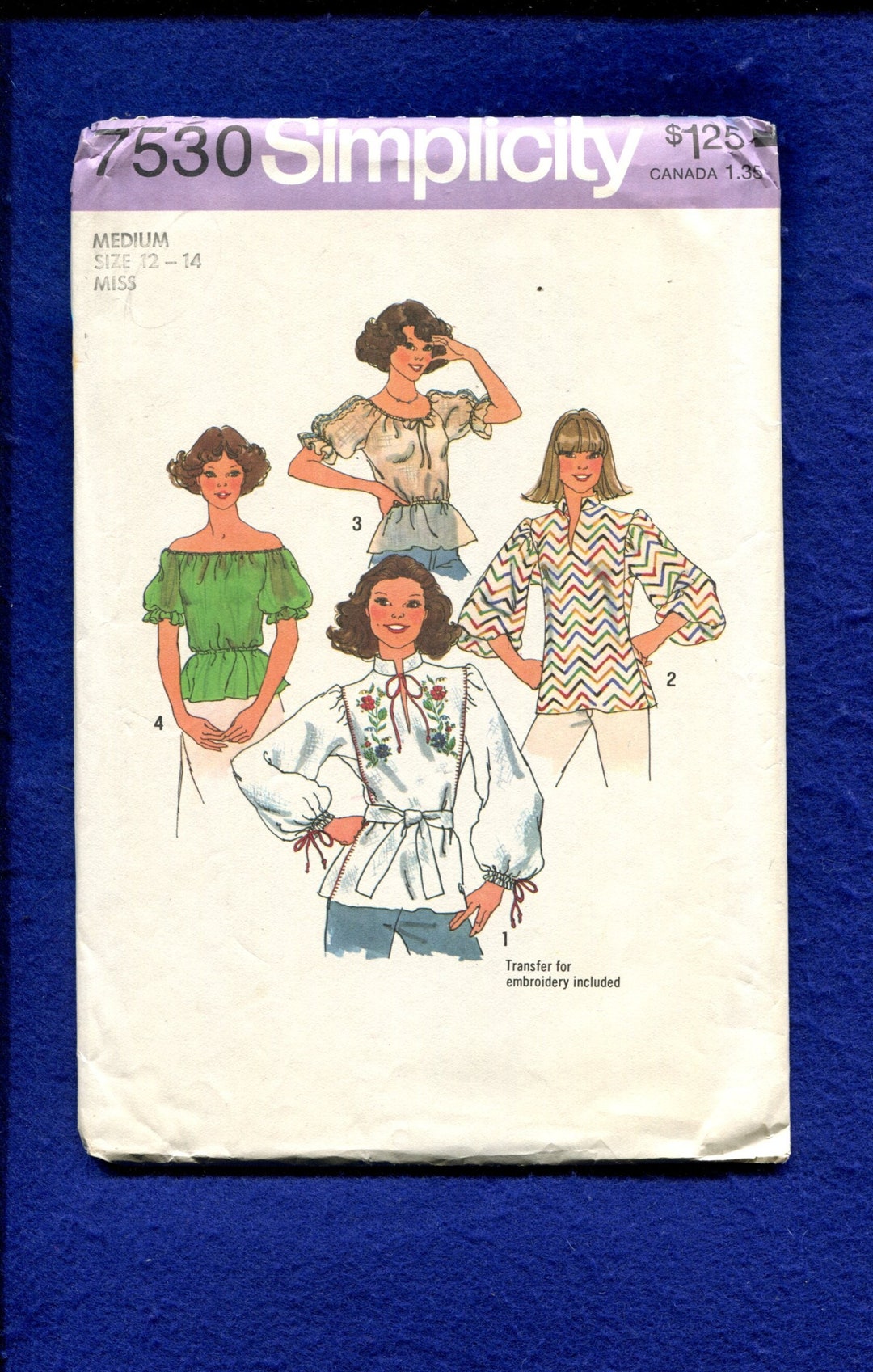 1970's Simplicity 7530 Summer Time Peasant Blouses Pattern Size Medium ...