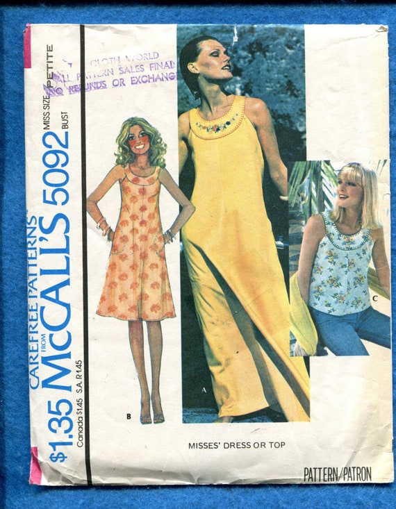 1970's McCall's 5092 Summer Time Muumuu or Country Top | Etsy