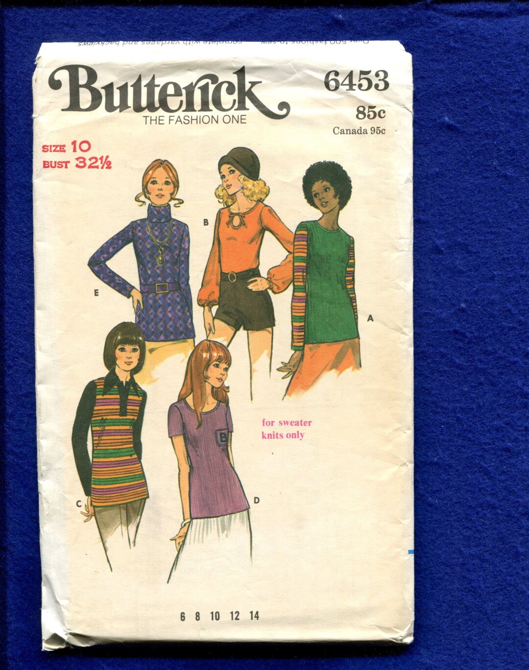 1970's Butterick 6453 Slim Fit Tee Shirts Pattern Size 10 UNCUT - Etsy