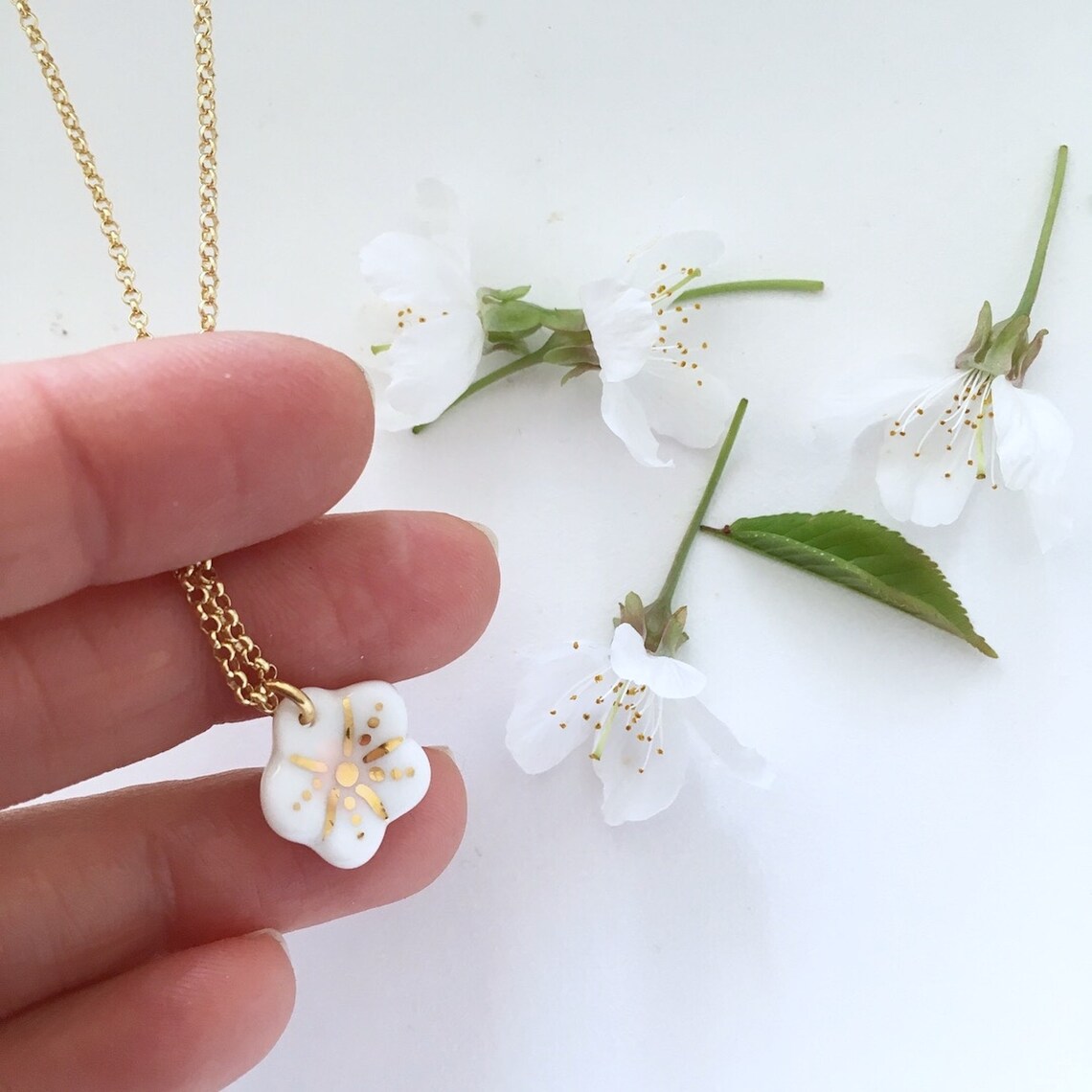 Sakura Porcelain Necklace Ceramic Flower Pendant Cherry | Etsy