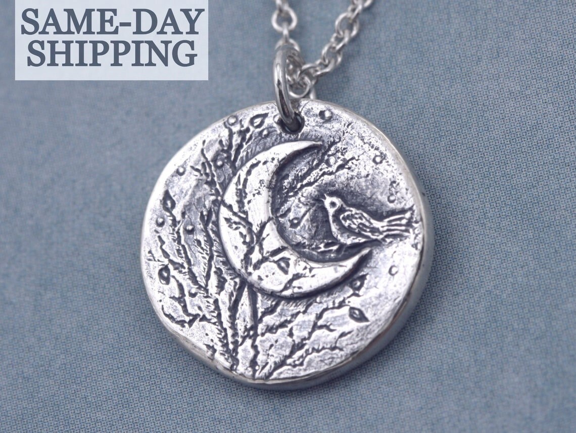 Nightingale Moon Artisan Sterling Silver Moon Charm Necklace Silver ...