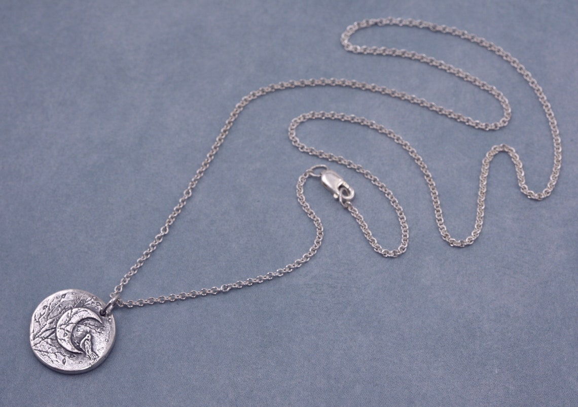Nightingale Moon Artisan Sterling Silver Moon Charm Necklace Silver ...