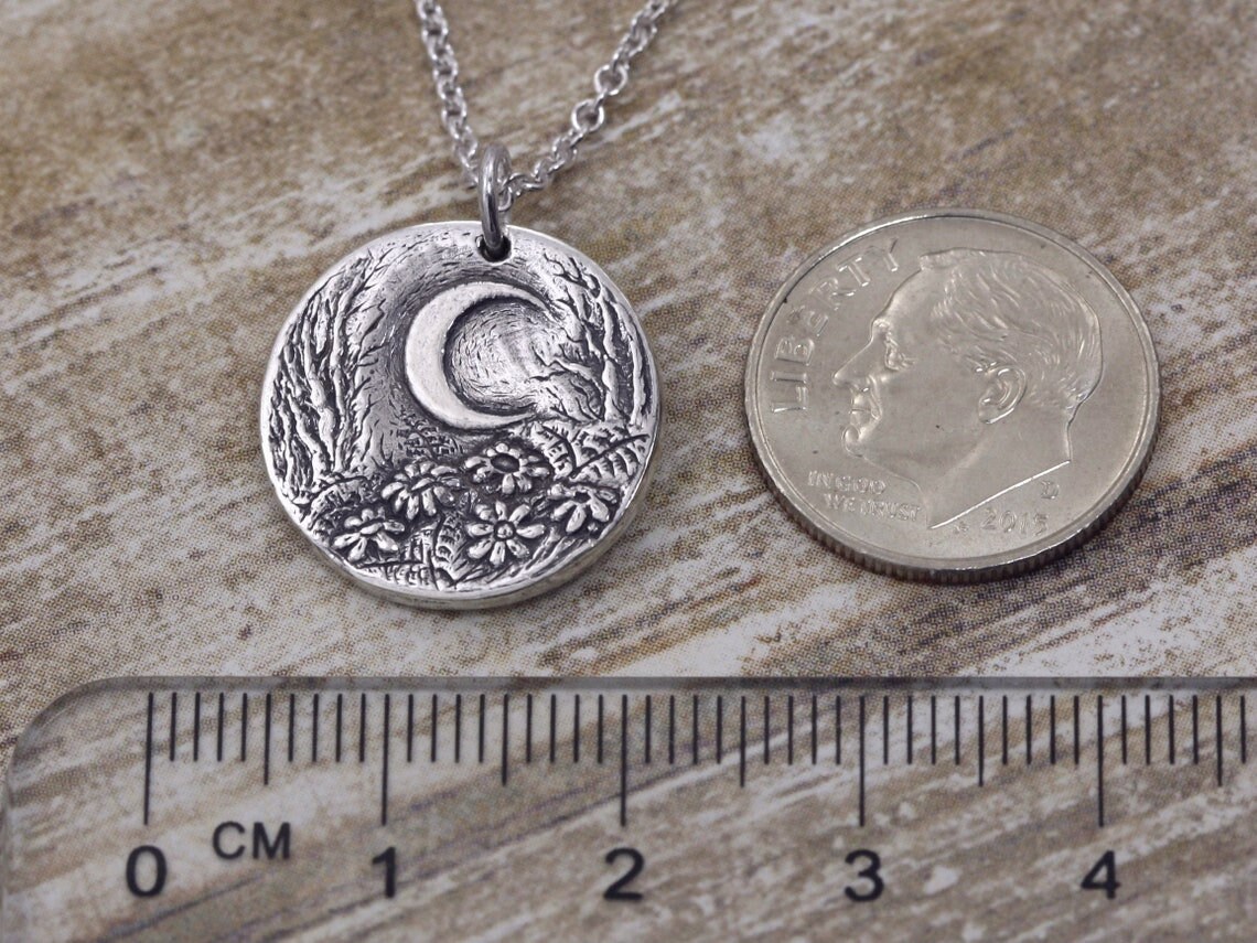 Flower Moon Artisan Sterling Silver Moon Charm Necklace - Etsy