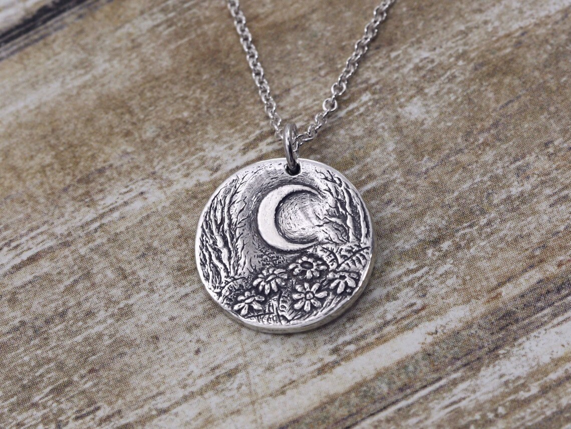 Flower Moon Artisan Sterling Silver Moon Charm Necklace - Etsy