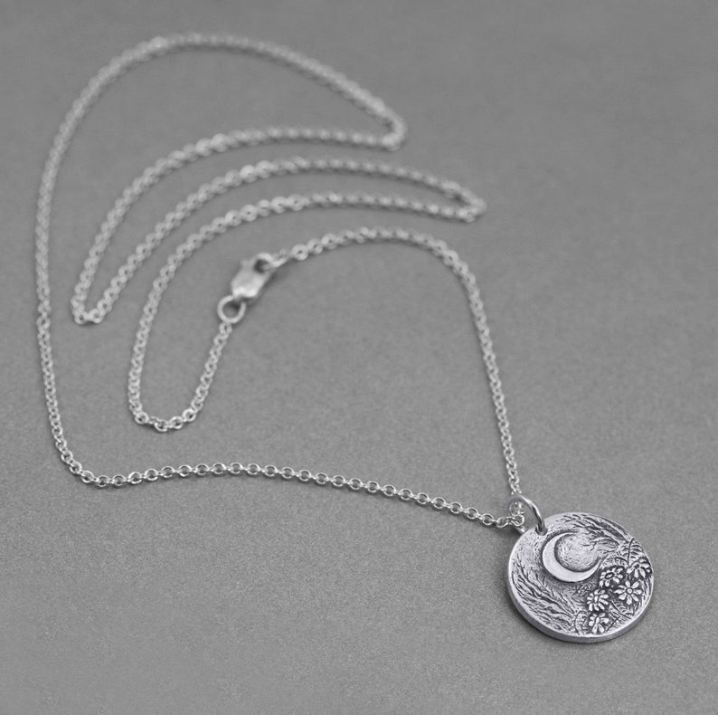 Flower Moon Artisan Sterling Silver Moon Charm Necklace - Etsy