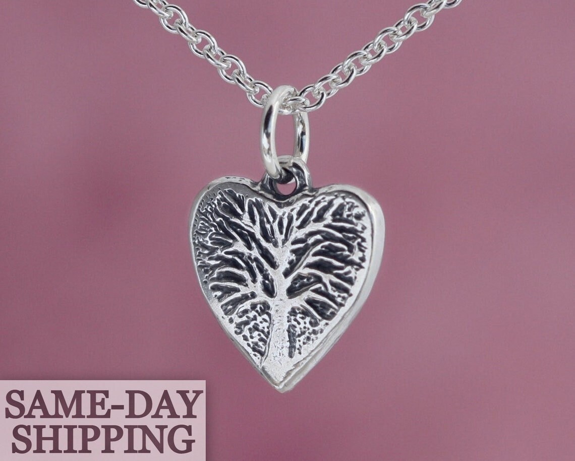Tree of Life Heart Tiny Heart Charm in Sterling Silver Heart Necklace ...