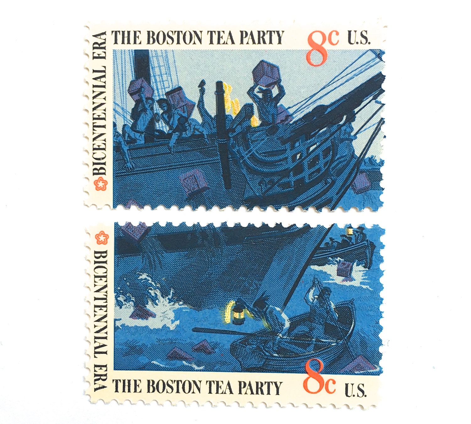 12 Vintage Boston Tea Party Stamps // Nautical New England | Etsy