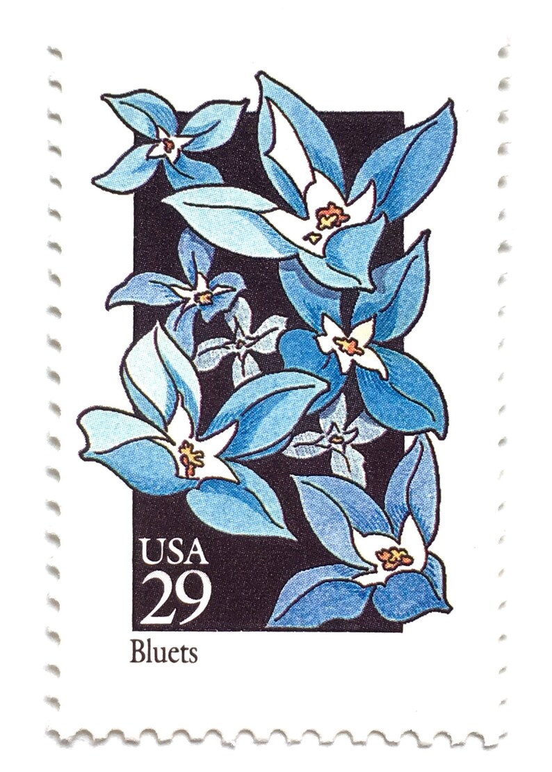10 Vintage Blue Botanical Stamps // Unused Blue Floral Postage | Etsy