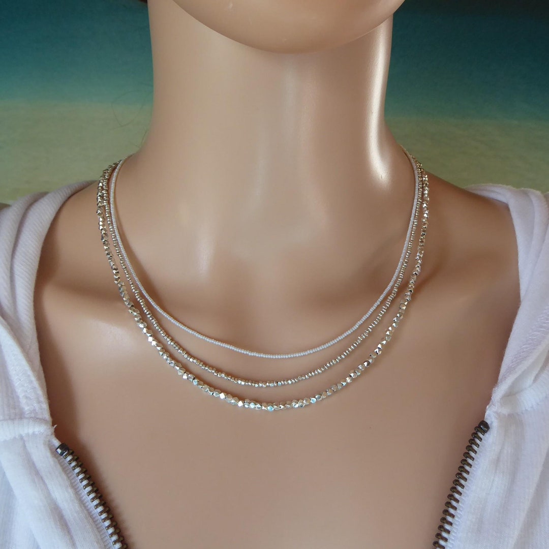 Layering Necklace: Tiny Pearl & Hill Tribe Fine Silver Nugget - Etsy