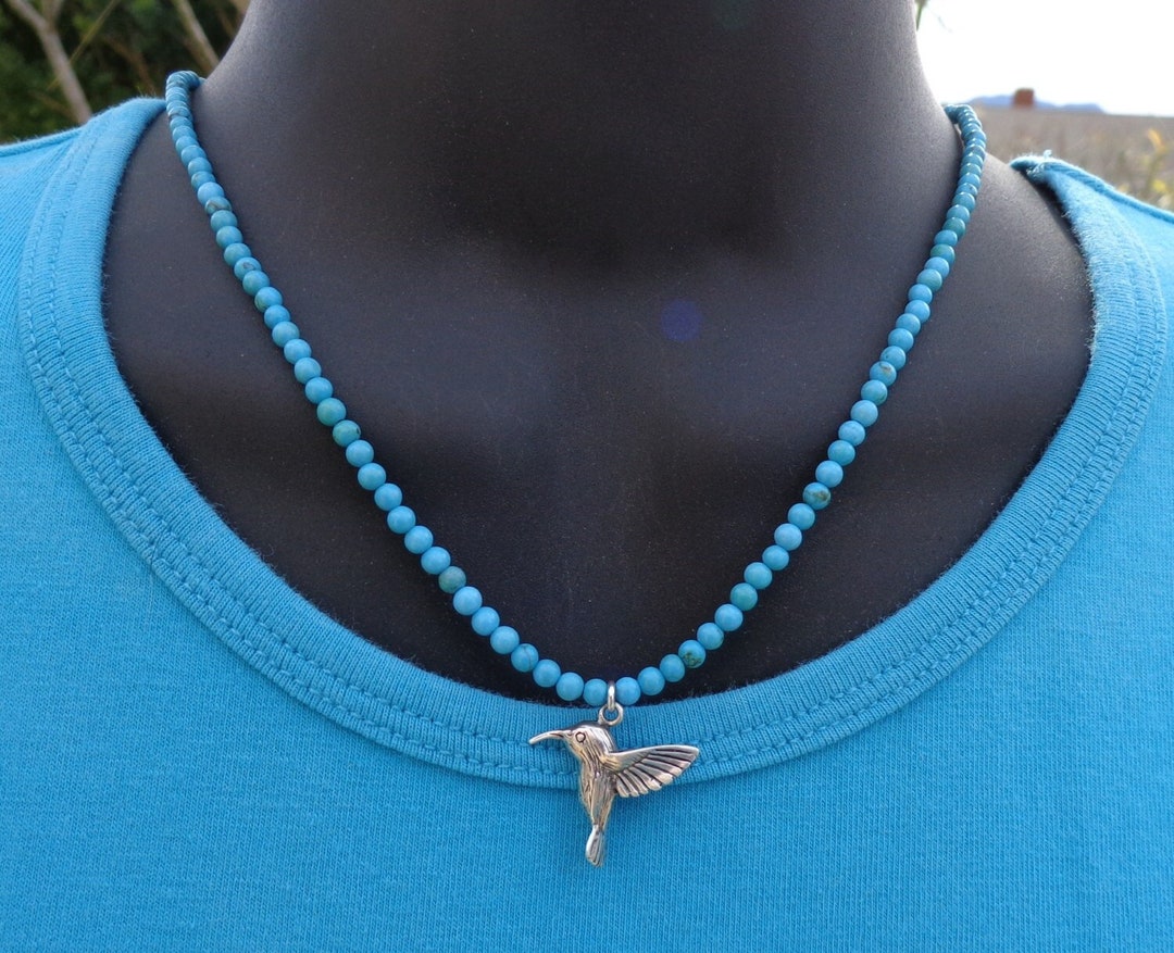 Turquoise Hummingbird Necklace With Sterling Hummingbird Pendant - Etsy