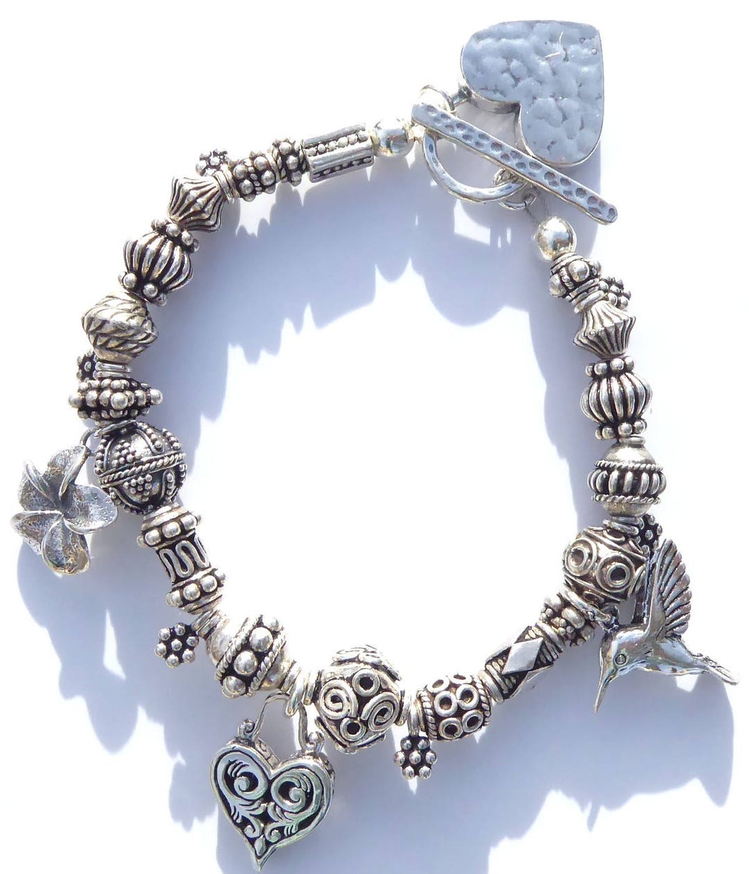 Sterling Bali Bead Charm Bracelet - Etsy