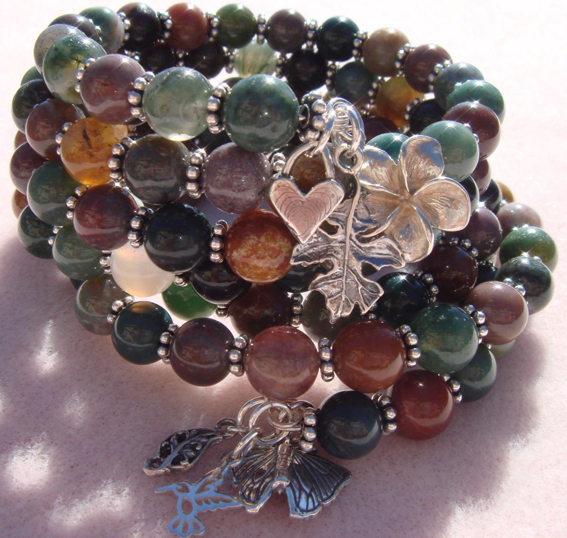 Multi Strand Memory Wire Wrap Bracelet With Sterling Charms - Etsy