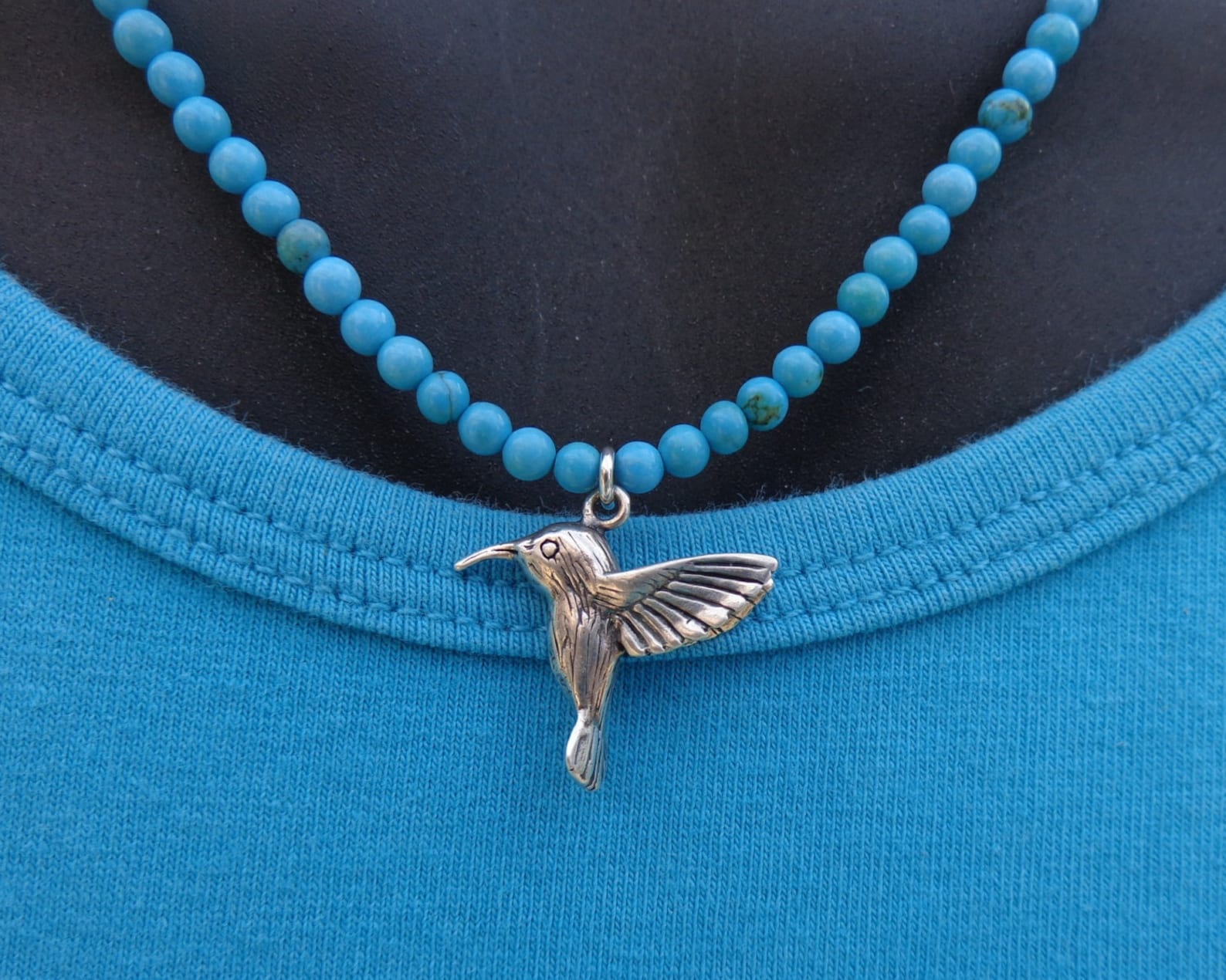 Turquoise Hummingbird Necklace With Sterling Hummingbird - Etsy