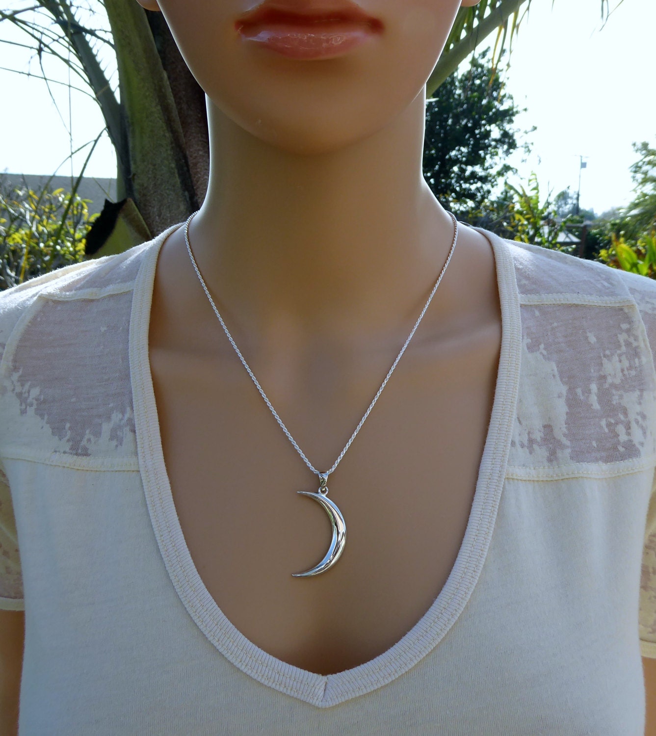 Sterling Crescent Moon Pendant on Sterling Silver Chain - Etsy