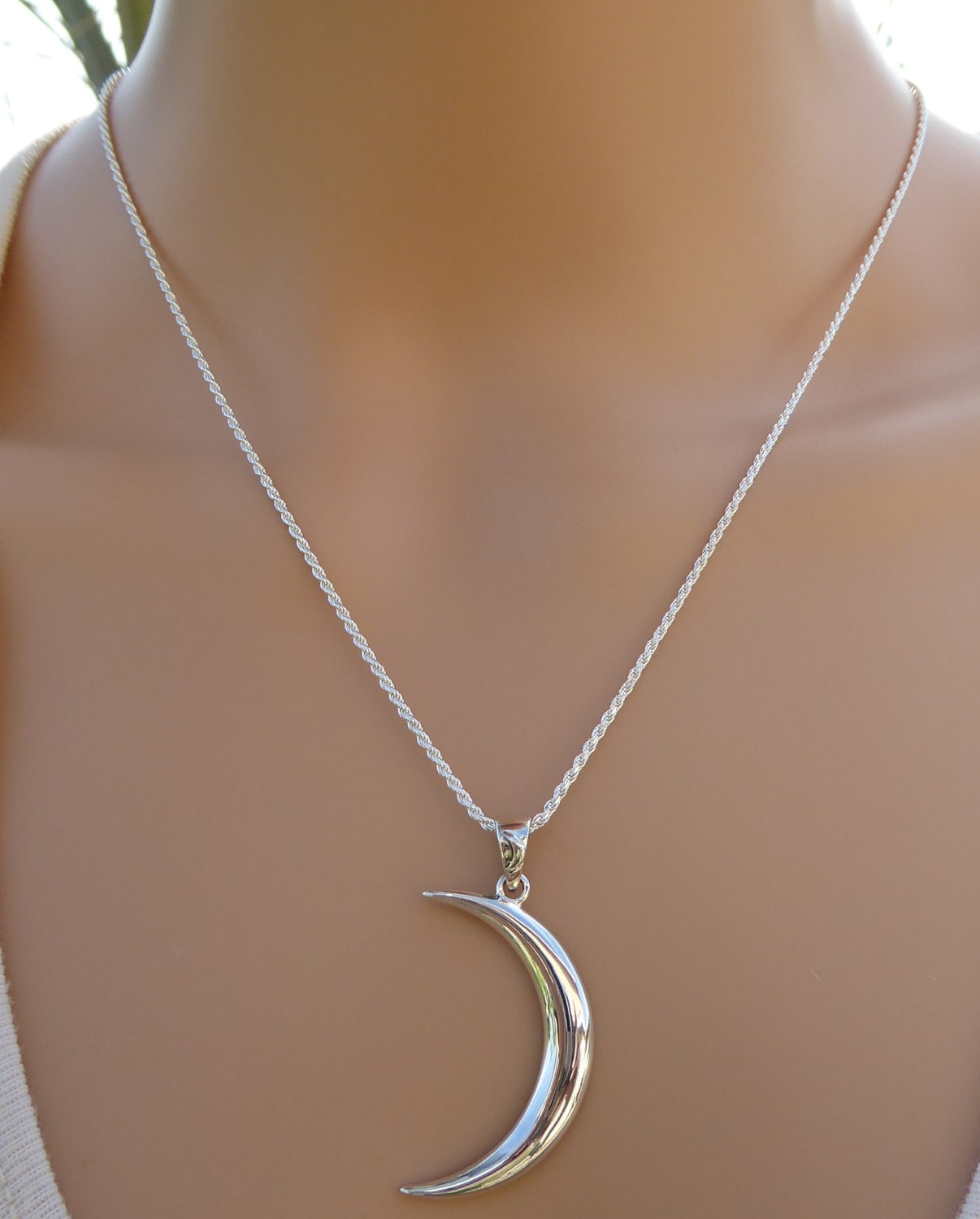 Sterling Crescent Moon Pendant on Sterling Silver Chain - Etsy