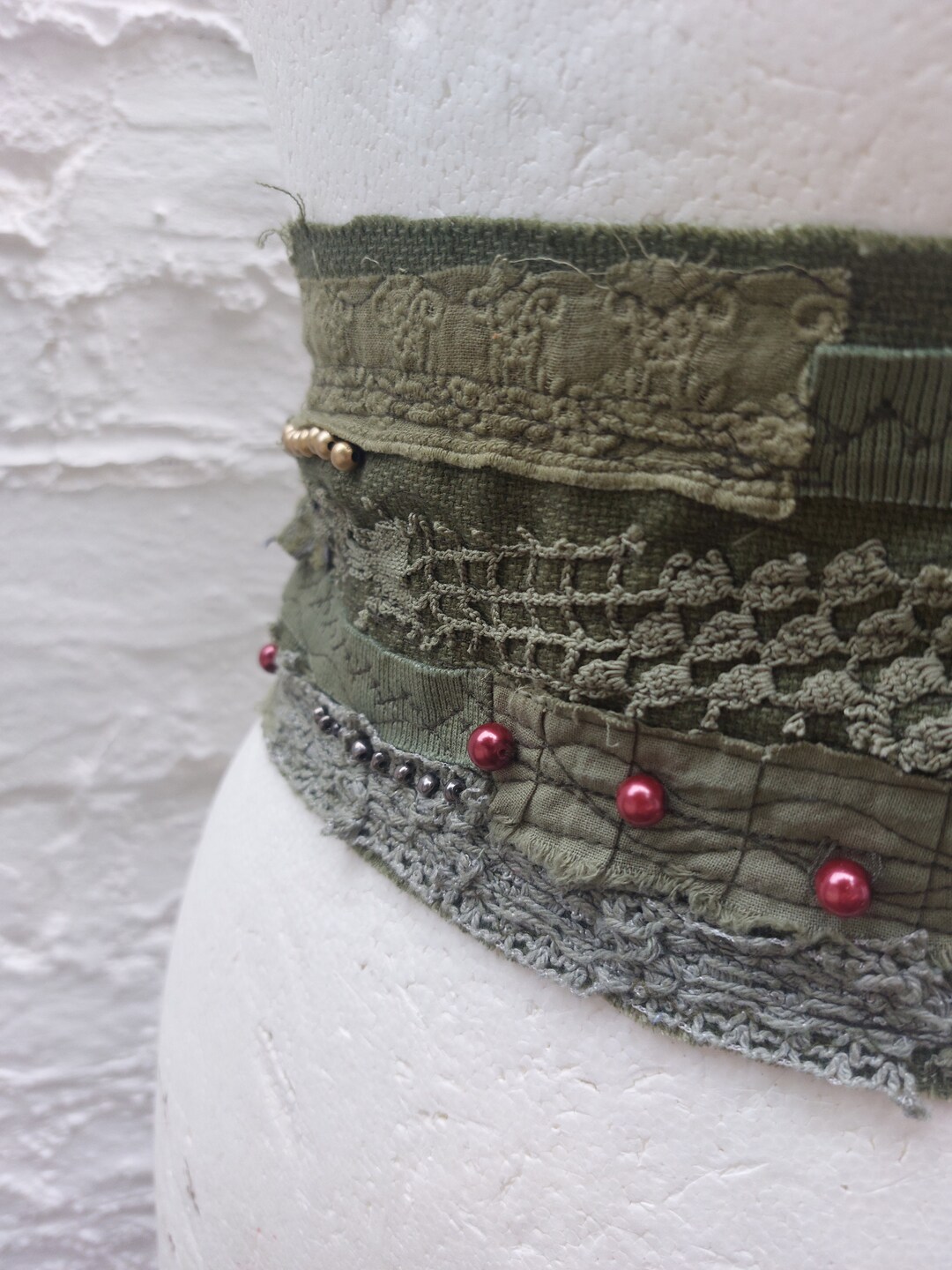 Green Upcycled Sash Belt Hand Dyed Eco Recycled Tattered Fairy Mori ...