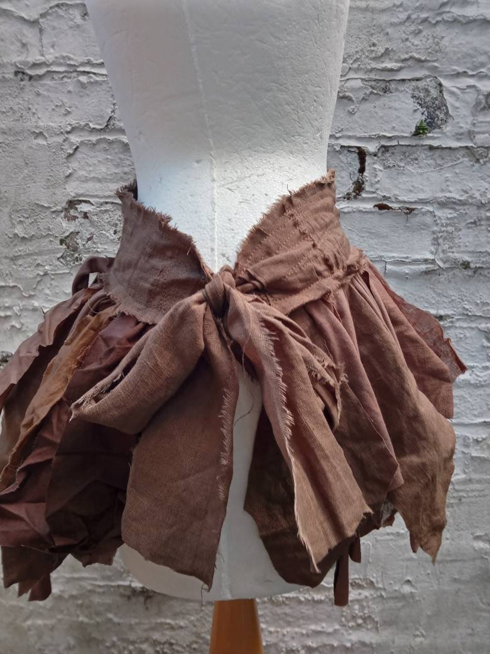 Brown Shredded Bustle Skirt: Upcycled Fairy Gown, Hand-dyed Cotton ...