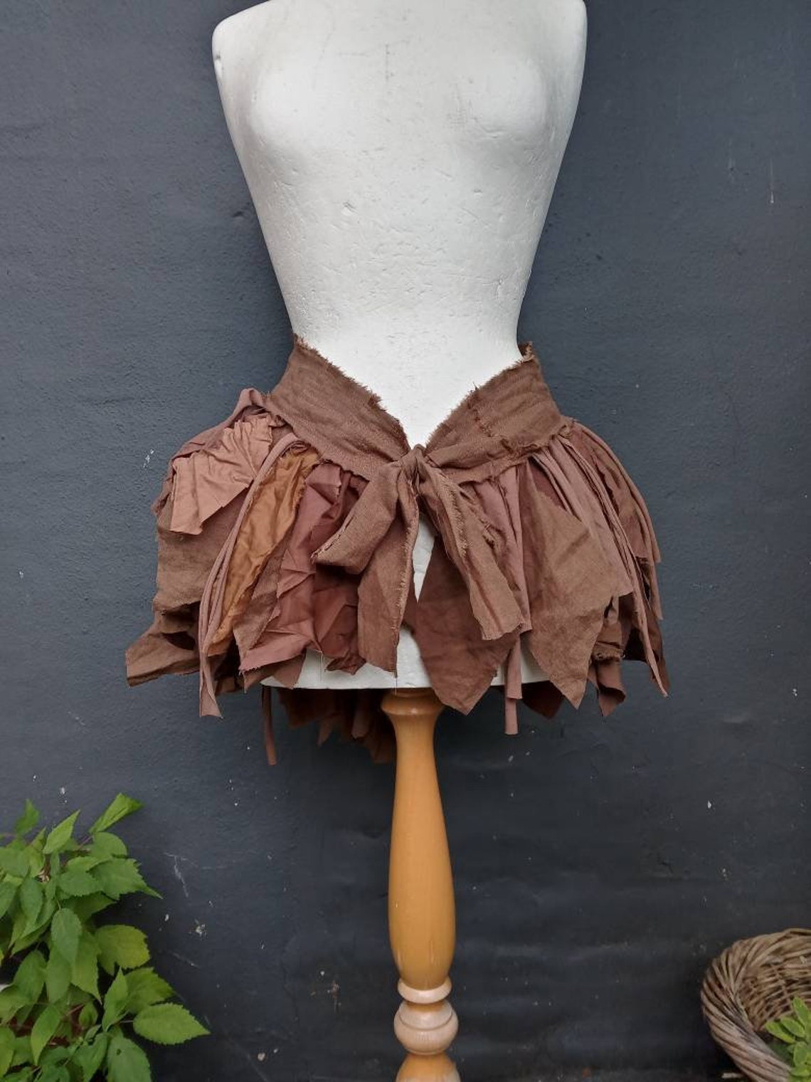 Brown Shredded Bustle Skirt: Upcycled Fairy Gown, Hand-dyed Cotton ...